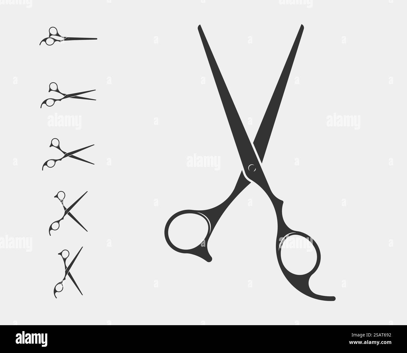 Set hair cut scissor icon. Scissors vector design element or logo template. Black and white ...