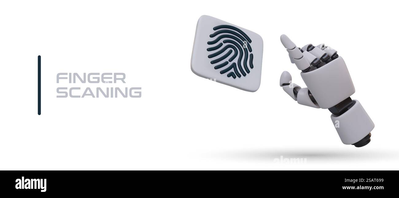 Finger scanning. Verification of fingerprints. Robotic arm cannot pass ...