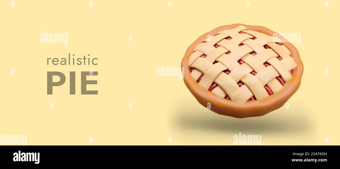 Realistic pie with lattice. Traditional sweet pastry. Commercial poster ...