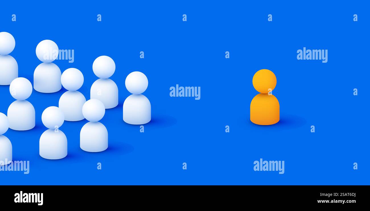 Leader concept. Group of 3d people figurines follow the leader. Vector ...