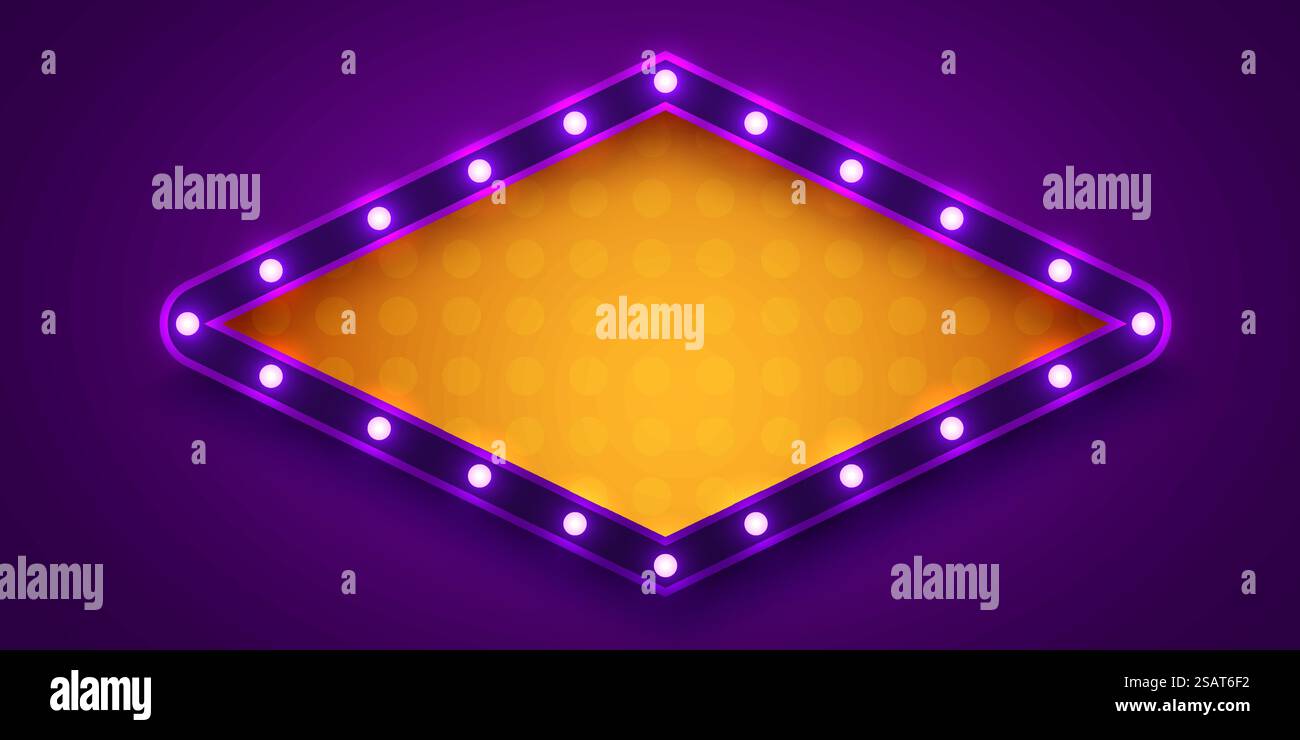 Retro light sign. Signboard with lamps border. Vintage style banner ...