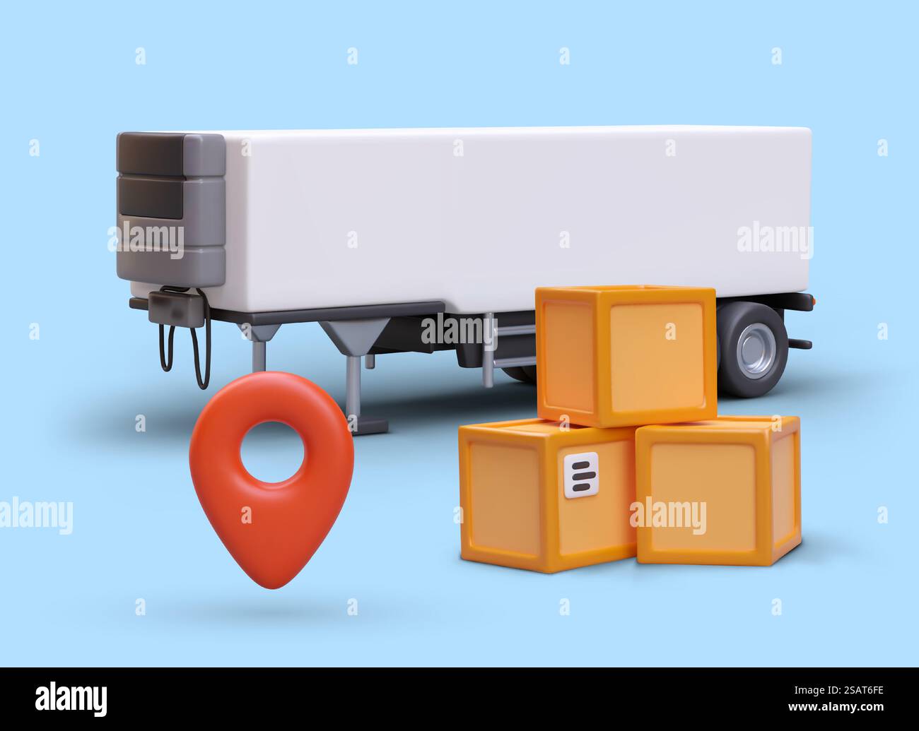 3d realistic cardboard boxes and big trailer. Paper parcels delivery to ...