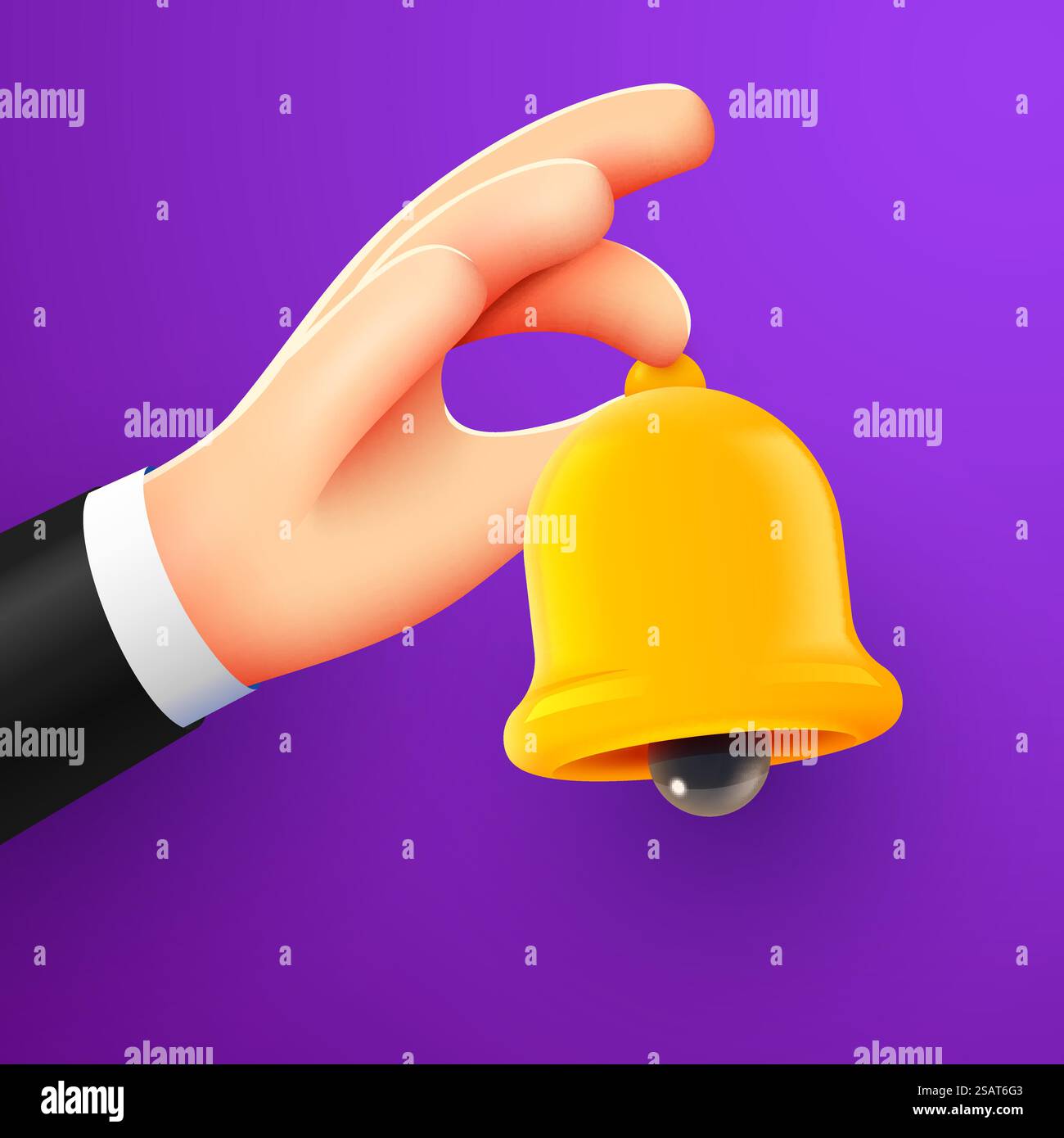 3d cartoon hand holding yellow bell. Vector illustration. 3d cartoon ...
