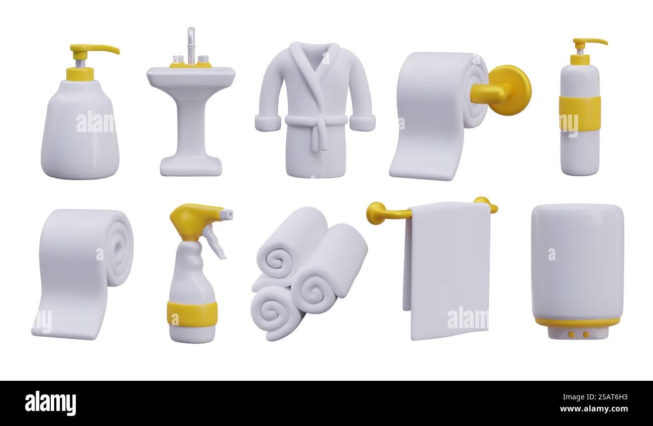 Different elements for bathroom. Cleaning, washing and self-care ...