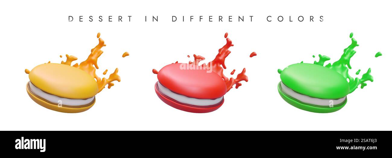 Realistic sandwich cookies with syrup, cream splashes. Set of vector ...