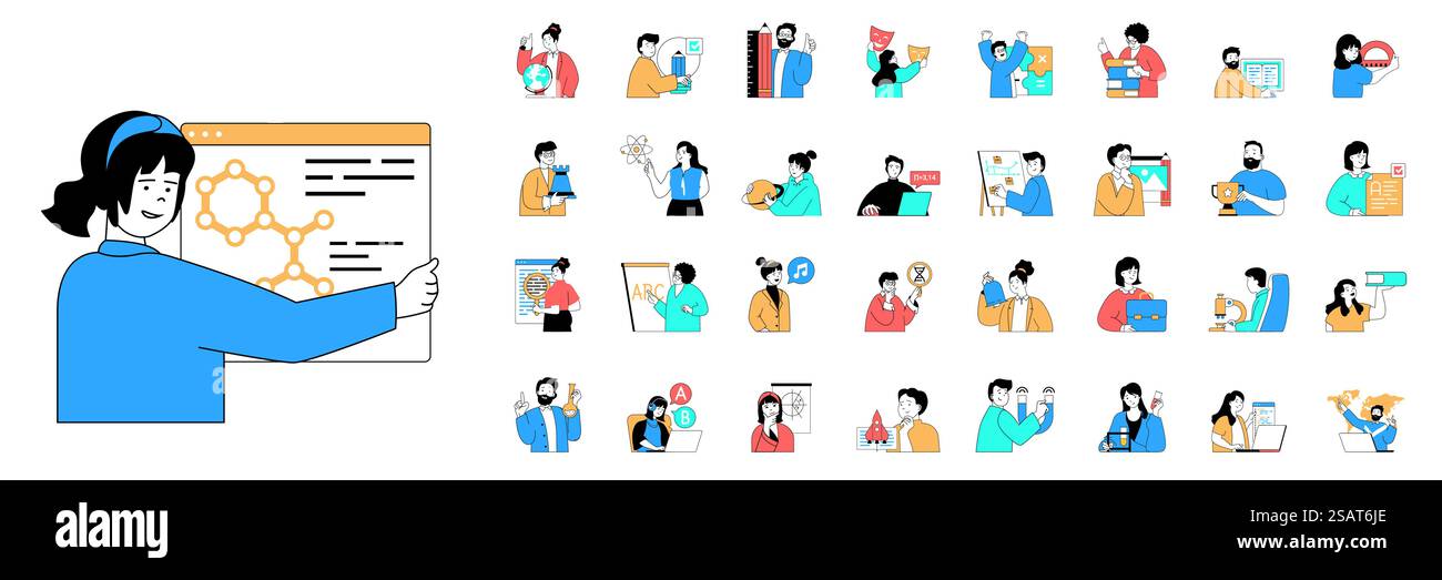 Education concept with character situations mega set in flat web design ...