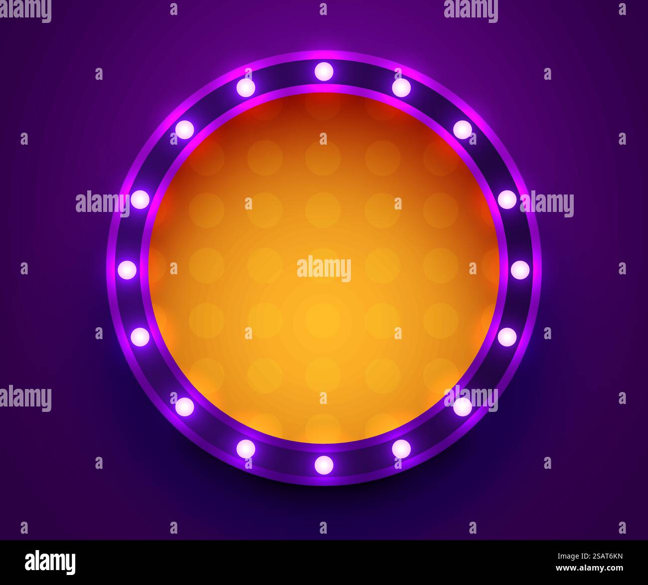 Retro circle light sign. Signboard with lamps border. Vintage style ...