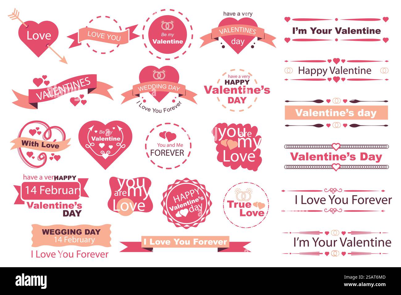 Valentine Day banners mega set in flat design. Bundle elements of ...