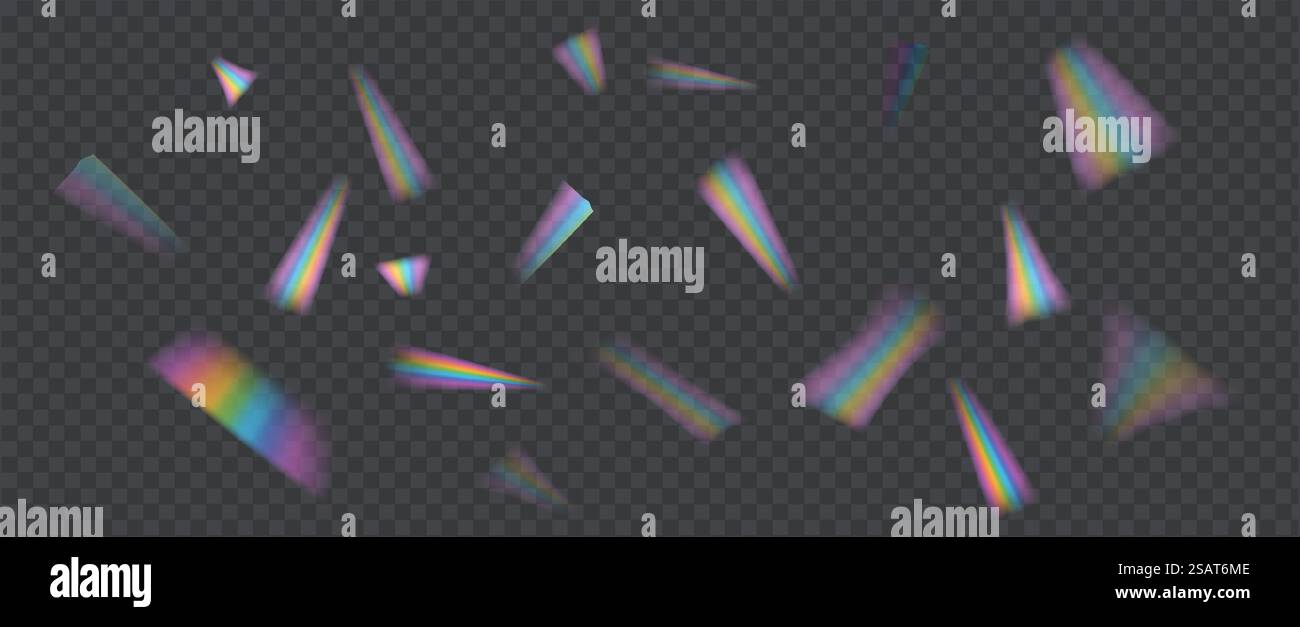 Falling rainbow holographic foil pieces realistic vector illustration ...