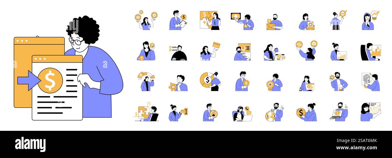 Business and finance concept with character situations mega set in flat web design. Bundle of ...