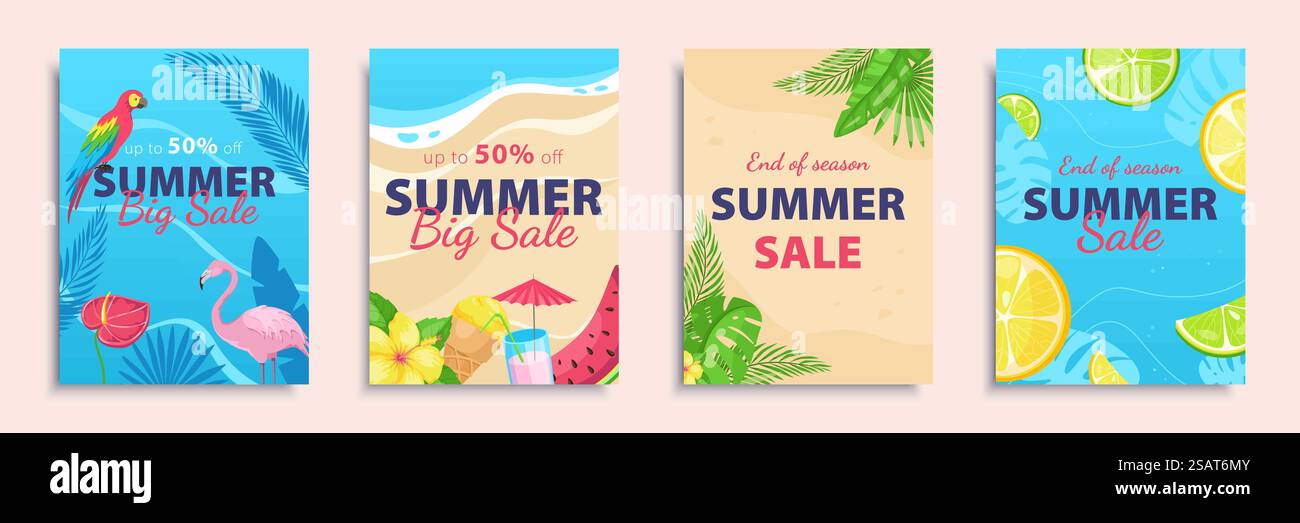 Summer sales cover brochure set in flat design. Poster templates with ...