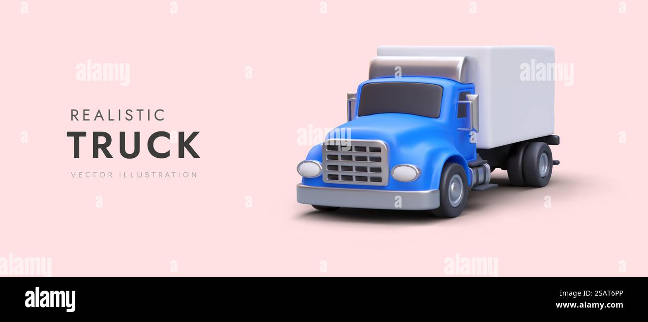 Realistic truck with blue cab. Cargo transportation services. Intercity ...