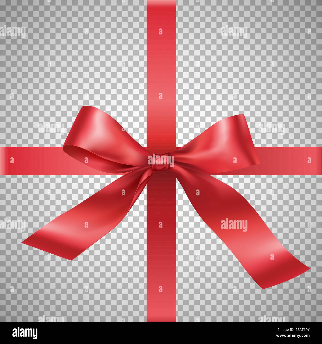 Red bow and crossed ribbons on box top realistic vector illustration ...