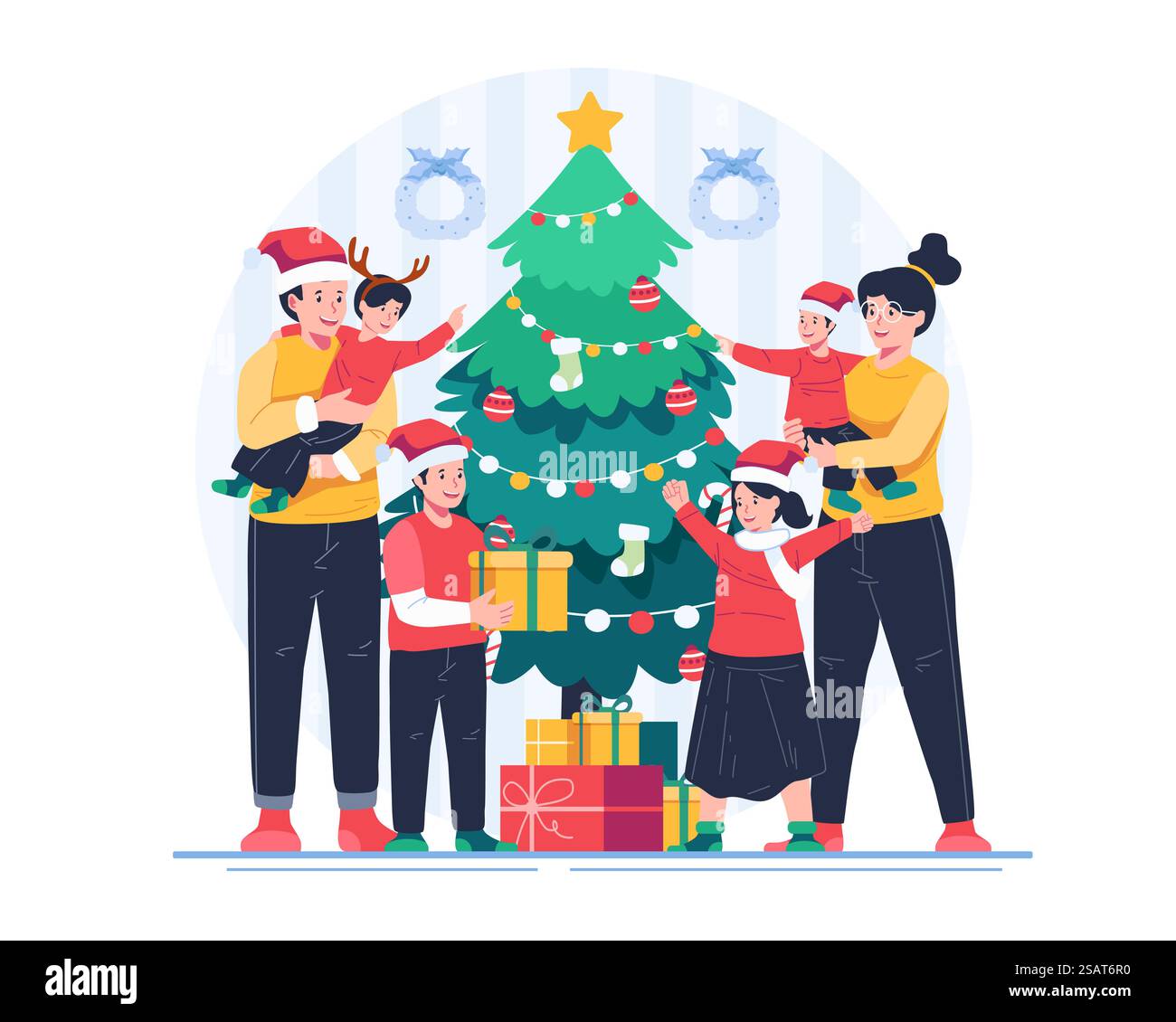 Christmas happiness man tree Stock Vector Images - Alamy