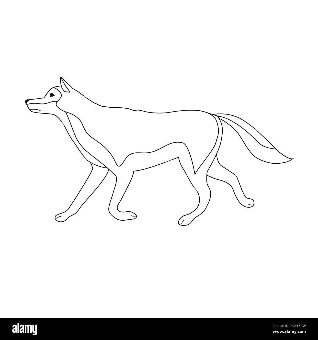 Vector flat hand drawn outline wolf isolated on white background Stock ...