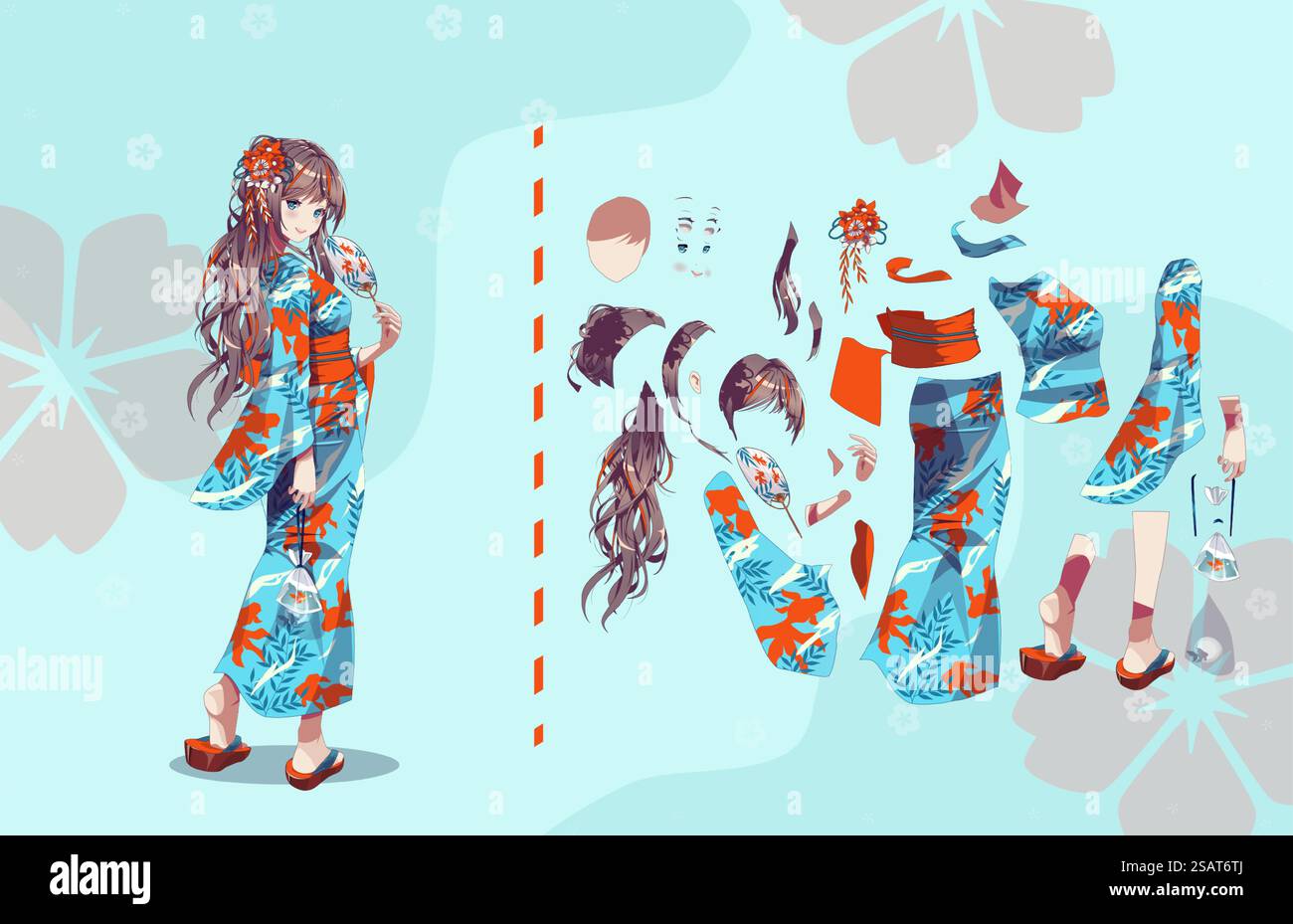 Anime manga girl cartoon characters for animation, motion design kit ...