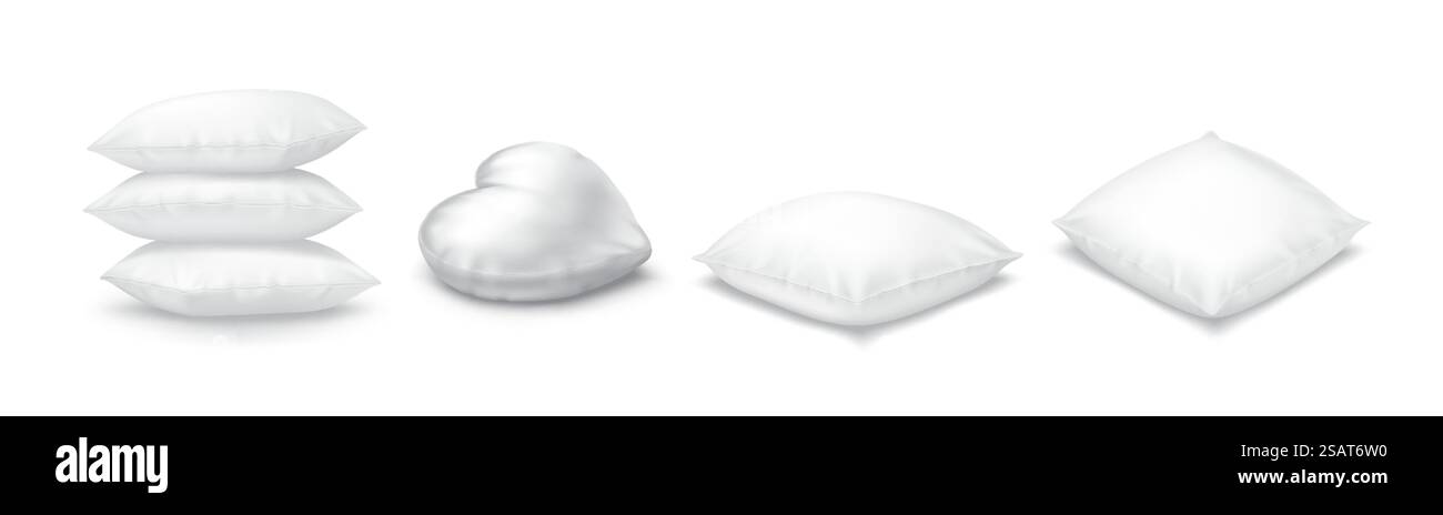 Bedding pillows of different shapes realistic vector illustration set ...