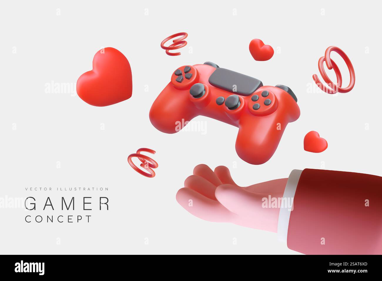 Player, gamer concept. Love for computer games. Favorite hobby. Realistic hand, gamepad, red ...