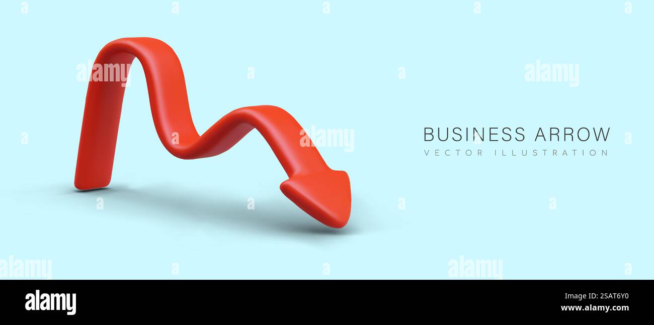 3d realistic business arrow. Business rise and fall concept. Concept of ...