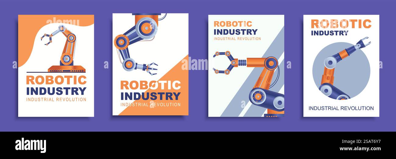 Robotic industry cover brochure set in flat design. Poster templates ...