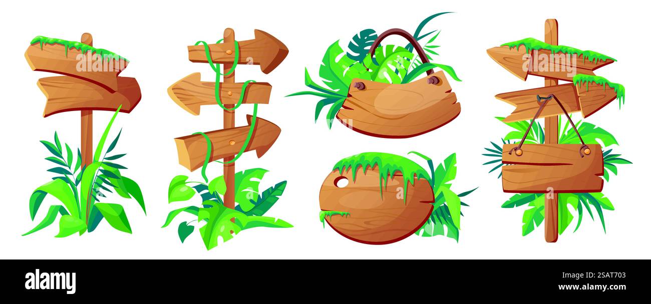 Jungle signboards mega set in cartoon graphic design. Bundle elements ...