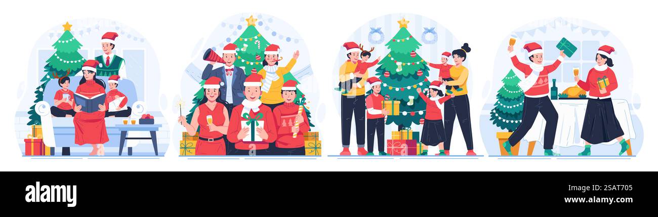 Illustration Set of Happy People Celebrating Christmas Winter Holiday ...