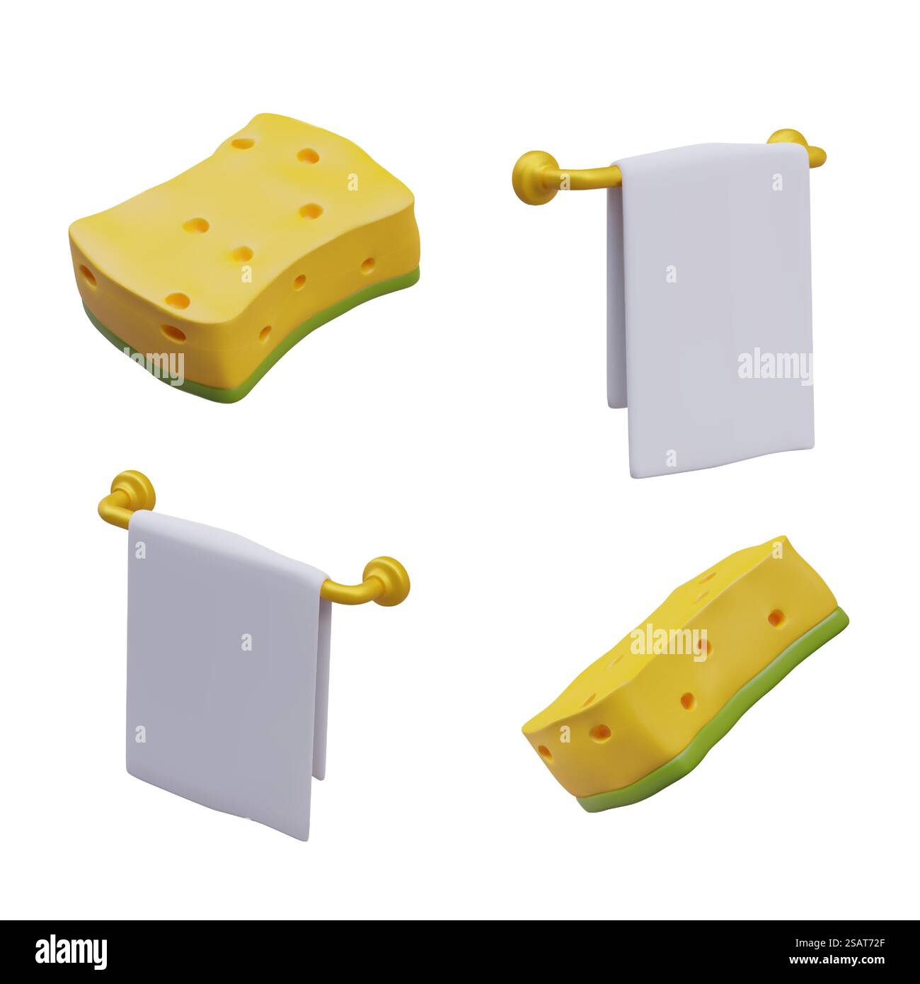 Set of vector 3D objects for washing and wiping. Daily hygiene and care ...