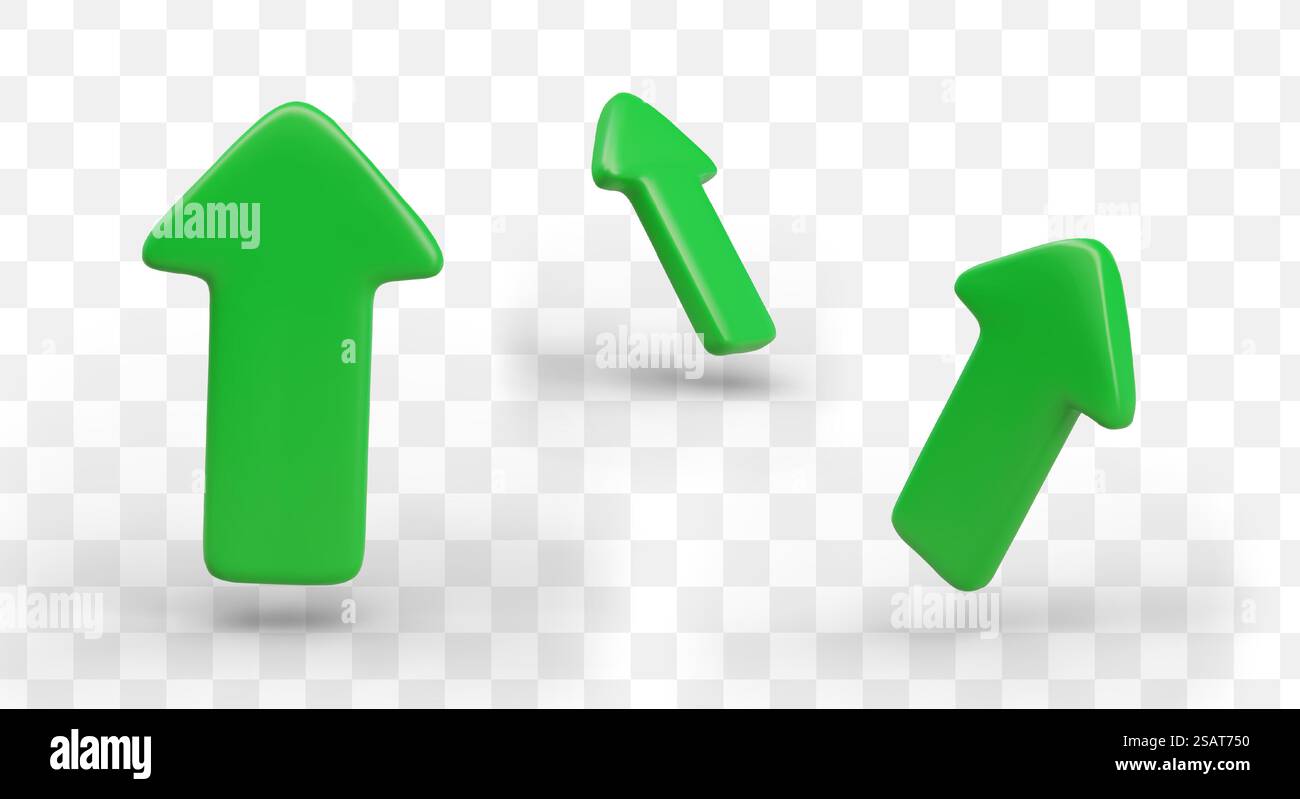 Green wide vector arrow, straight and tilted view. Templates for ...