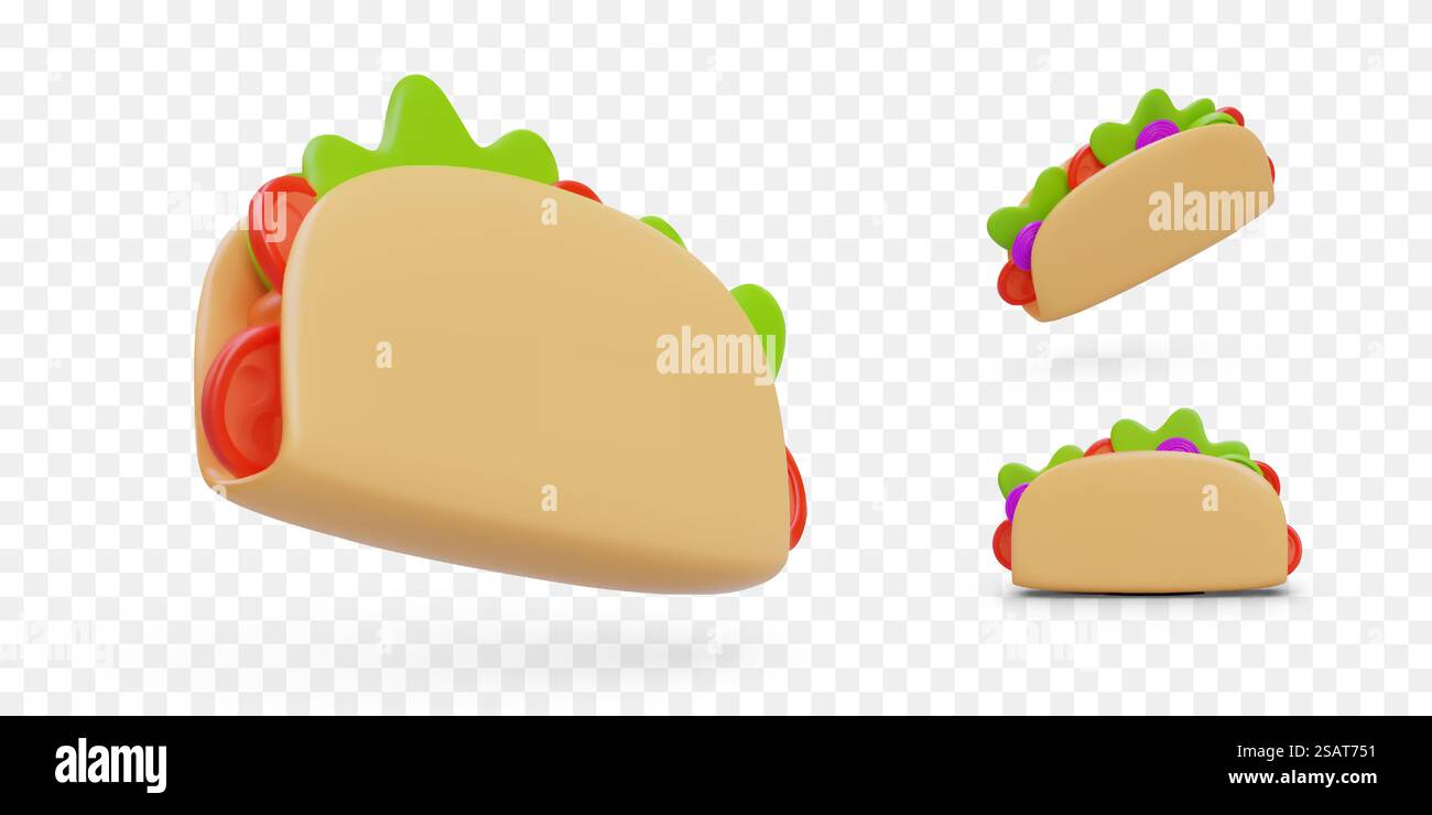 Collection of realistic tacos with vegetarian filling. Isolated color ...