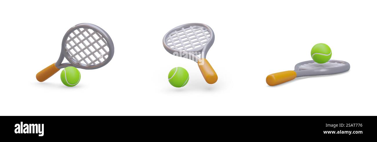 Tennis racket, green ball. Set of vector images on white background ...
