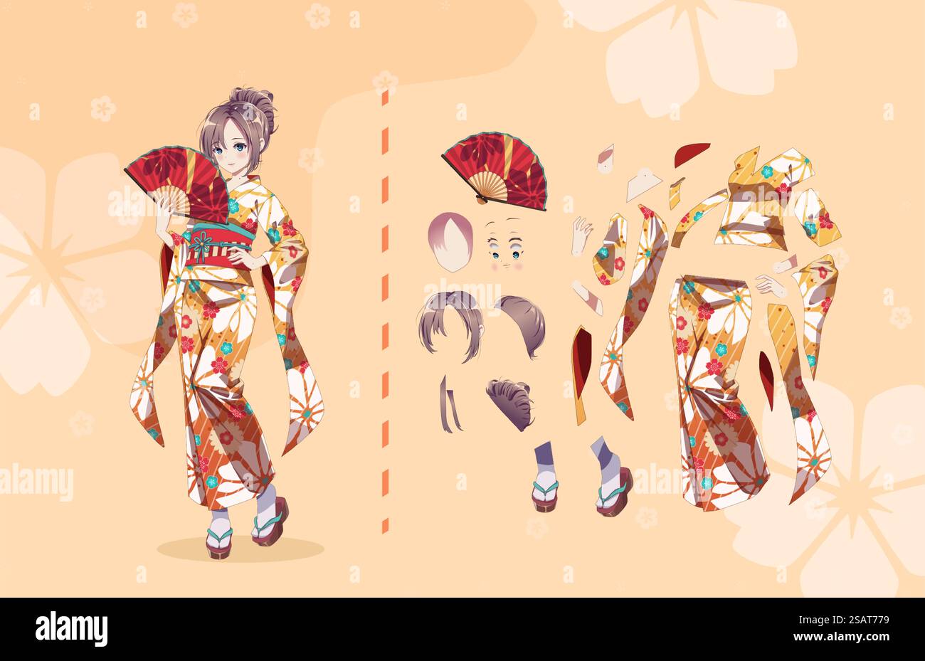 Anime manga girl cartoon characters for animation, motion design kit ...