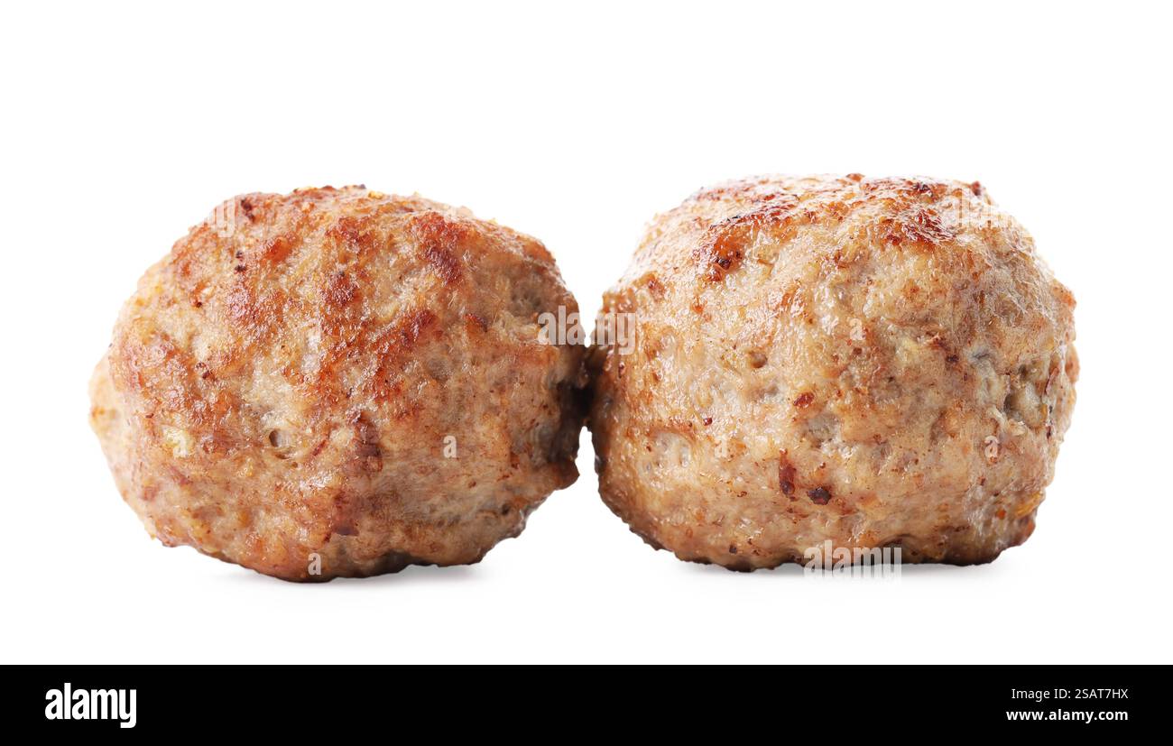 Two tasty cooked meatballs isolated on white Stock Photo - Alamy