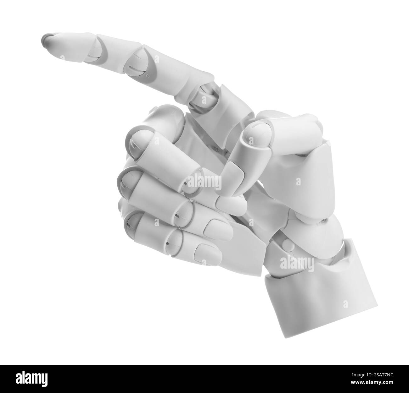 Artificial intelligence. Robot hand pointing at something on white ...