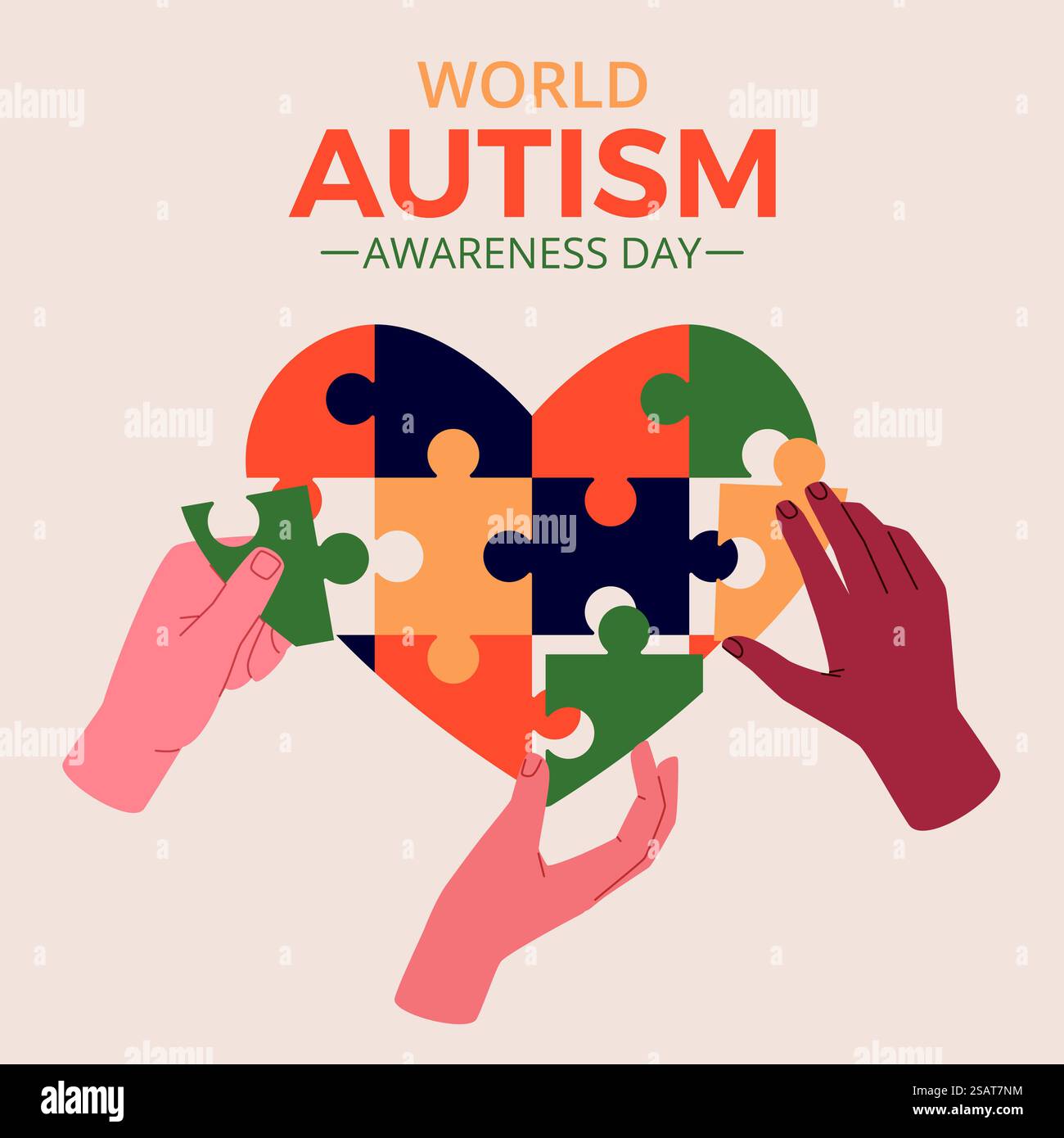 Hands autism day poster. Nervous system disease, hands assemble color ...