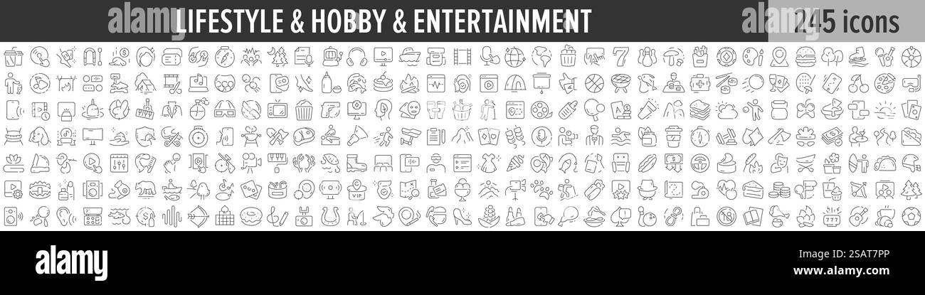 Lifestyle, Hobby and Entertainment linear icon collection. Big set of 245 Lifestyle, Hobby and ...