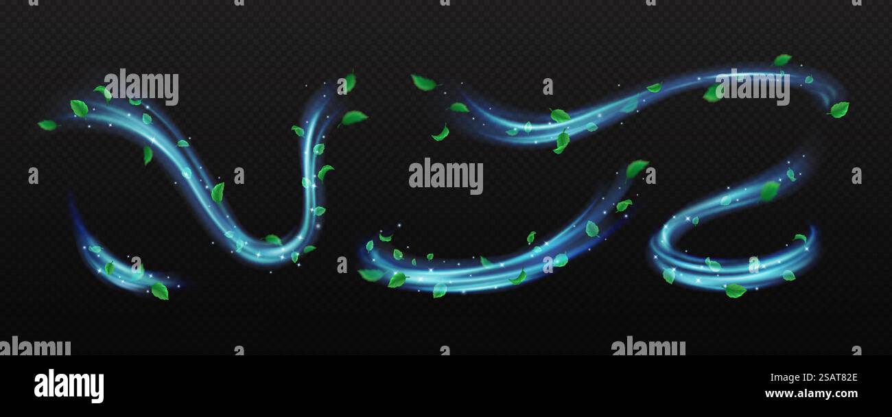 Spiral air flows with leaves and glitter realistic vector illustration ...