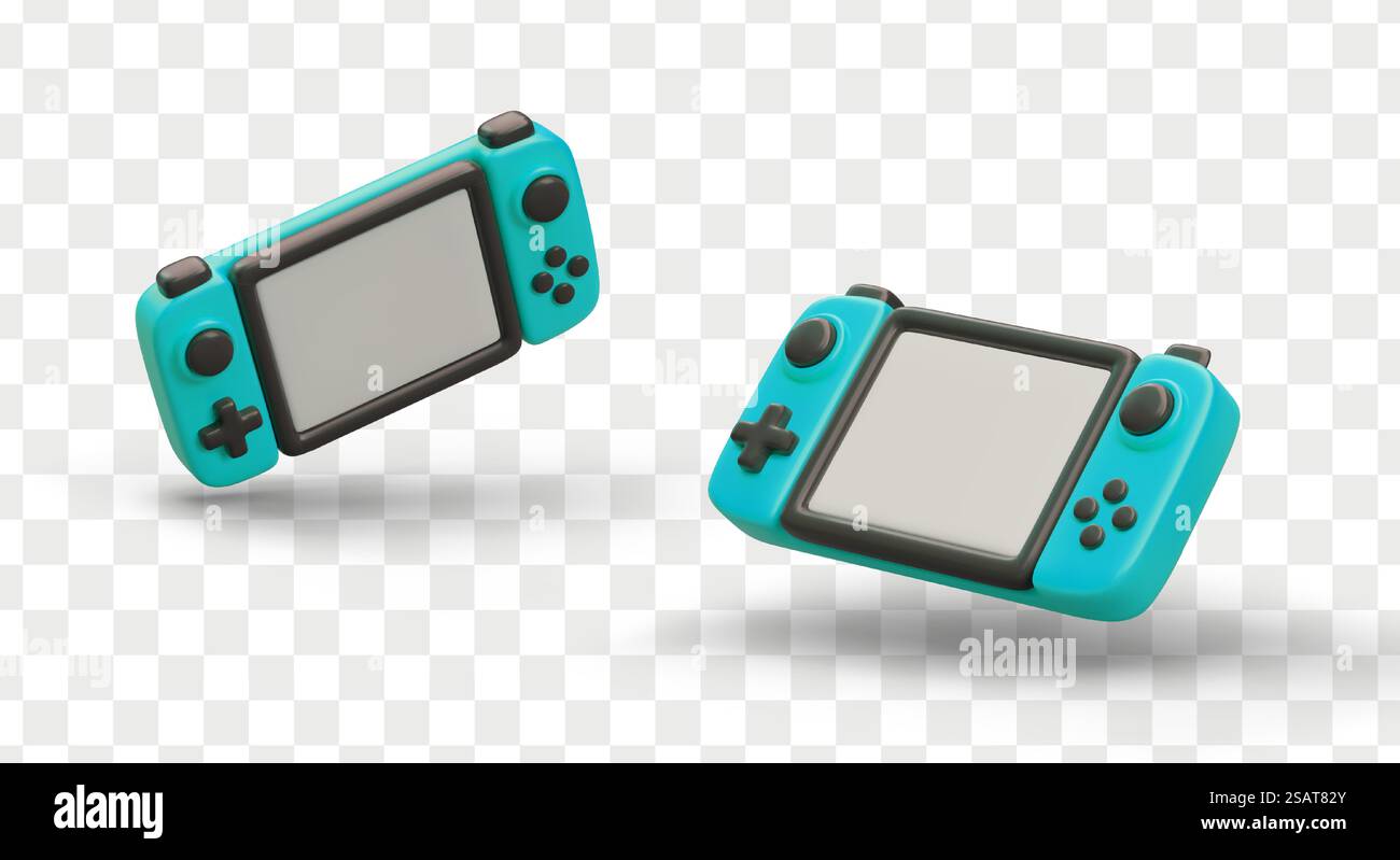 3d realistic game handheld console in different positions for gamers ...