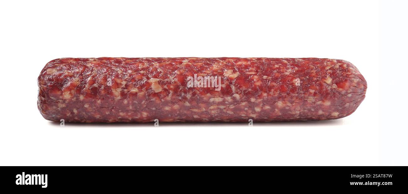 Delicious dry cured sausage isolated on white Stock Photo - Alamy