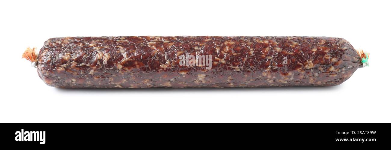 Delicious dry cured sausage isolated on white Stock Photo - Alamy