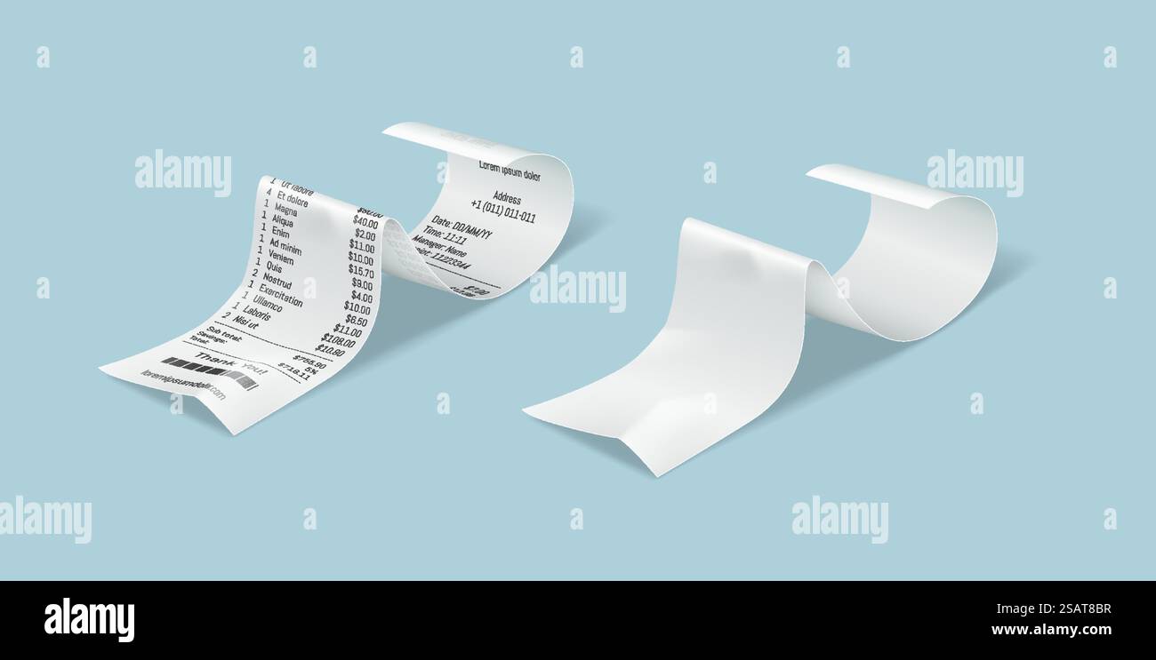 Paper bills realistic vector illustration set. Blank and filled ...