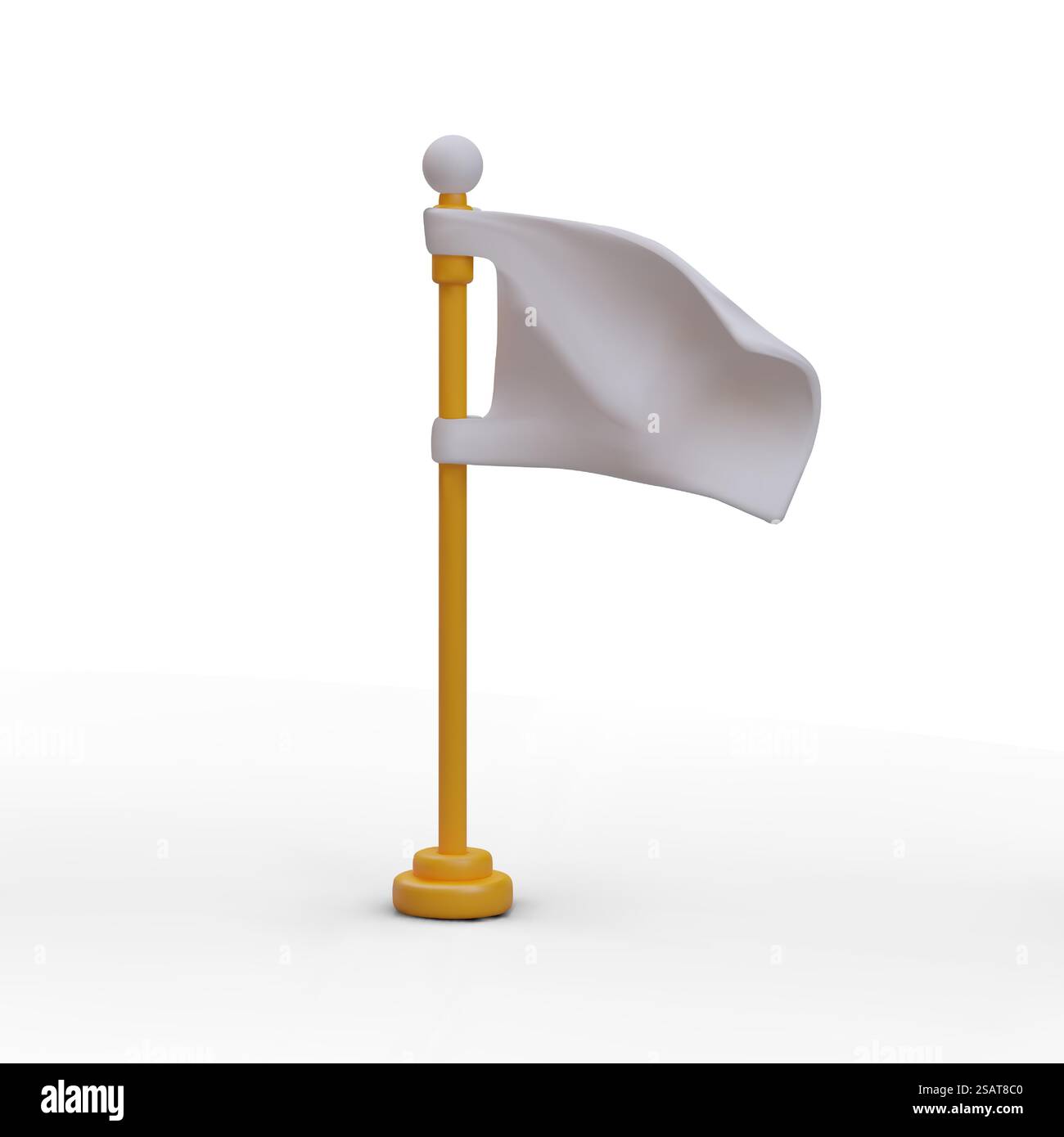 3D white flag in vertical position. Generally accepted sign of ...