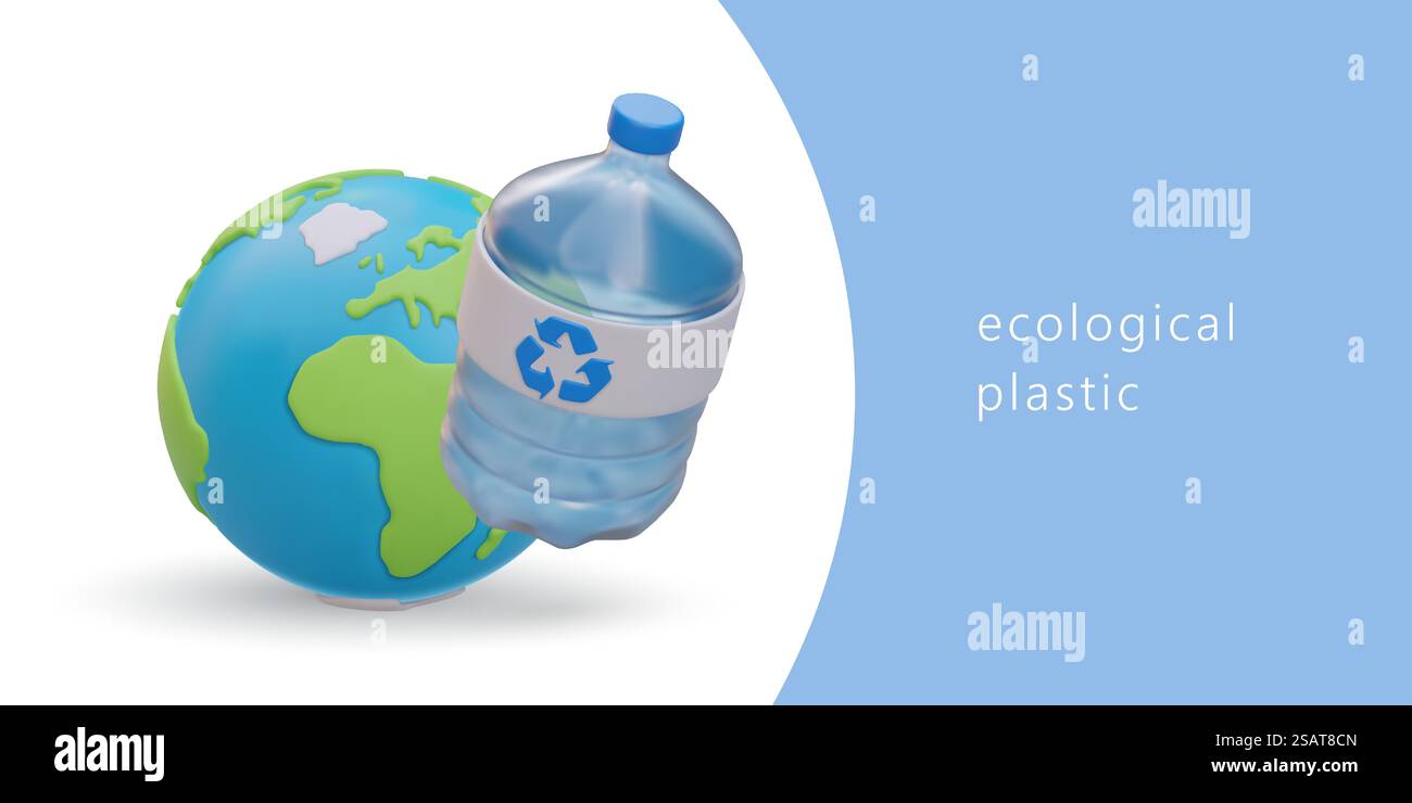 Realistic 3d recycled plastic bottle and planet Earth. Clean ...