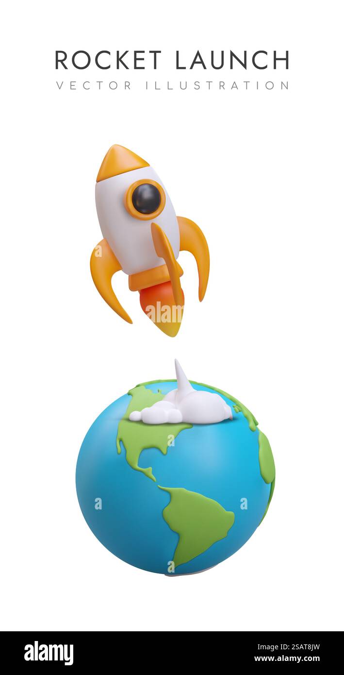 Space rocket launch. Realistic illustration. Rocket leaves Earth ...