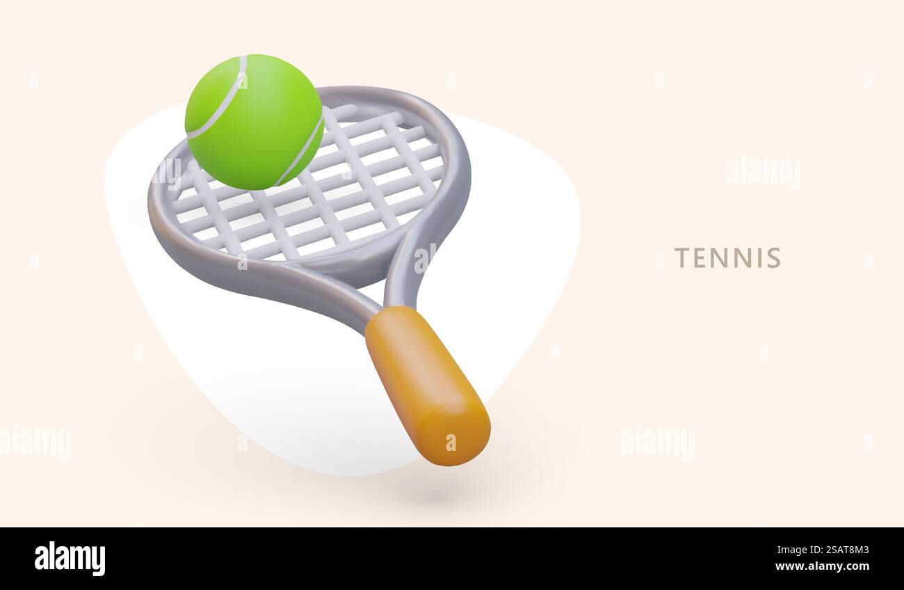 Color 3D tennis racket and ball. Concept of sports game competition ...