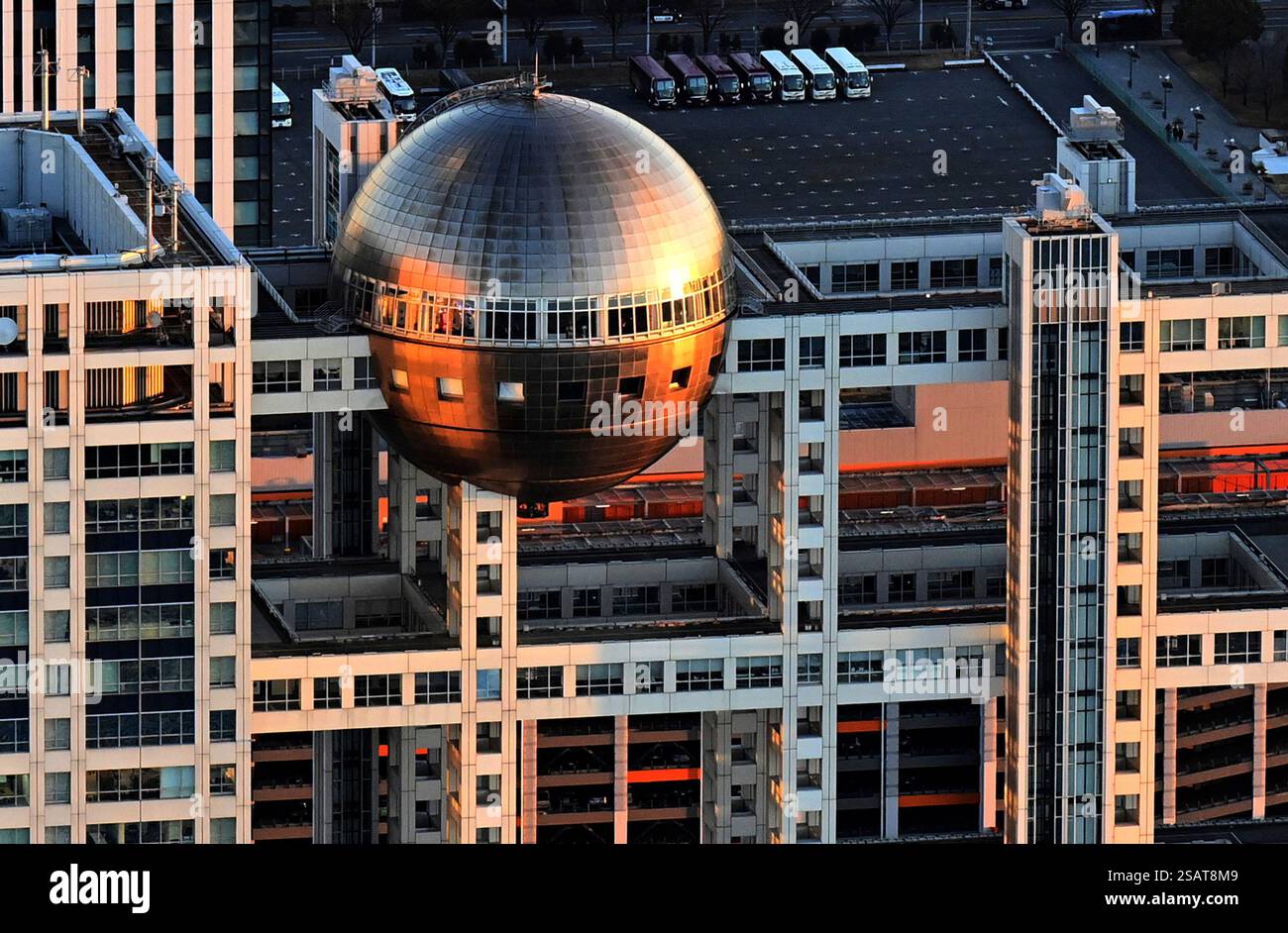 An aerial photo shows a building of Fuji Television Headquarters in ...