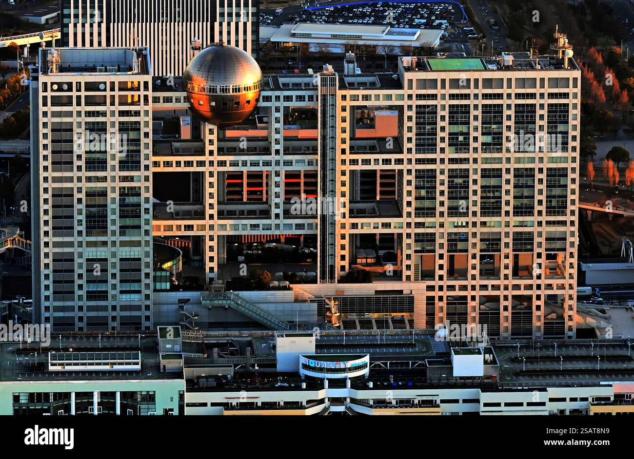 An aerial photo shows a building of Fuji Television Headquarters in ...