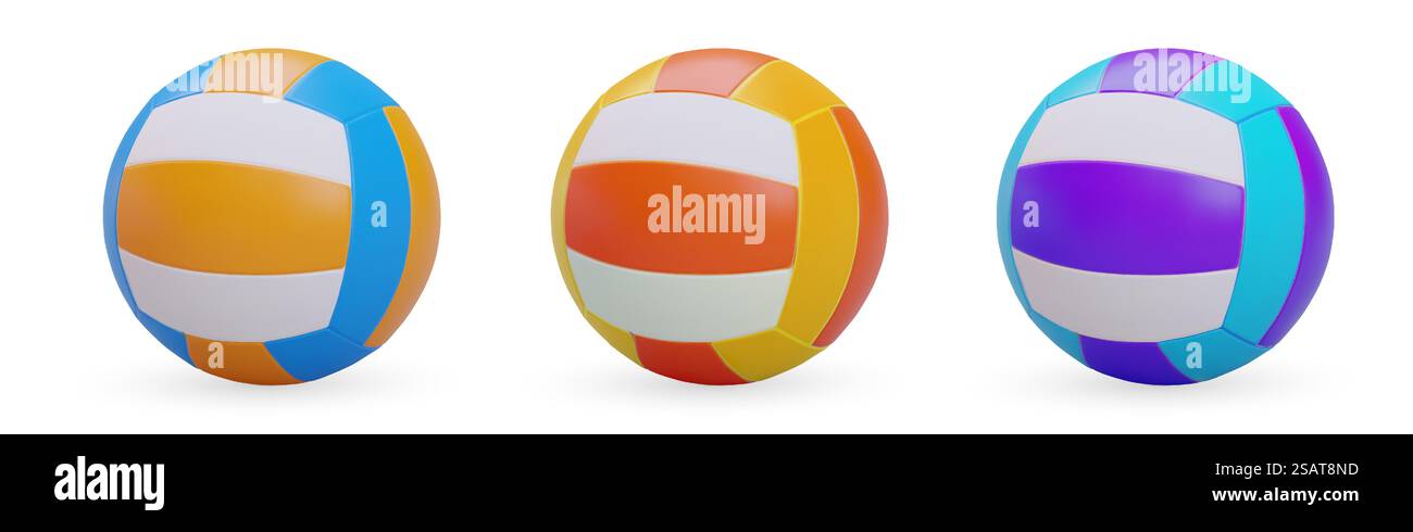 Collection of 3D volleyball balls of different colors. Image on white ...
