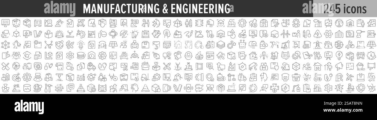 Manufacturing and Engineering linear icon collection. Big set of 245 ...