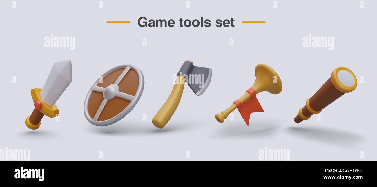 Set of vector game tools 3d sword hi-res stock photography and images ...