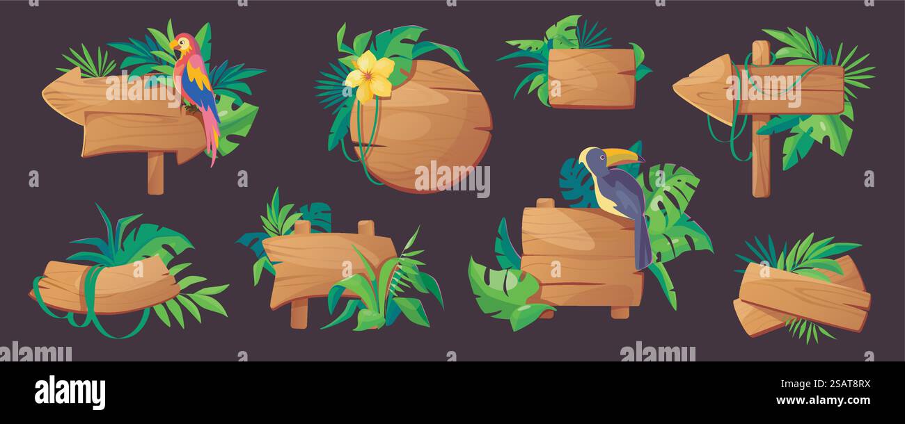 Jungle game sign boards mega set in cartoon graphic design. Bundle ...
